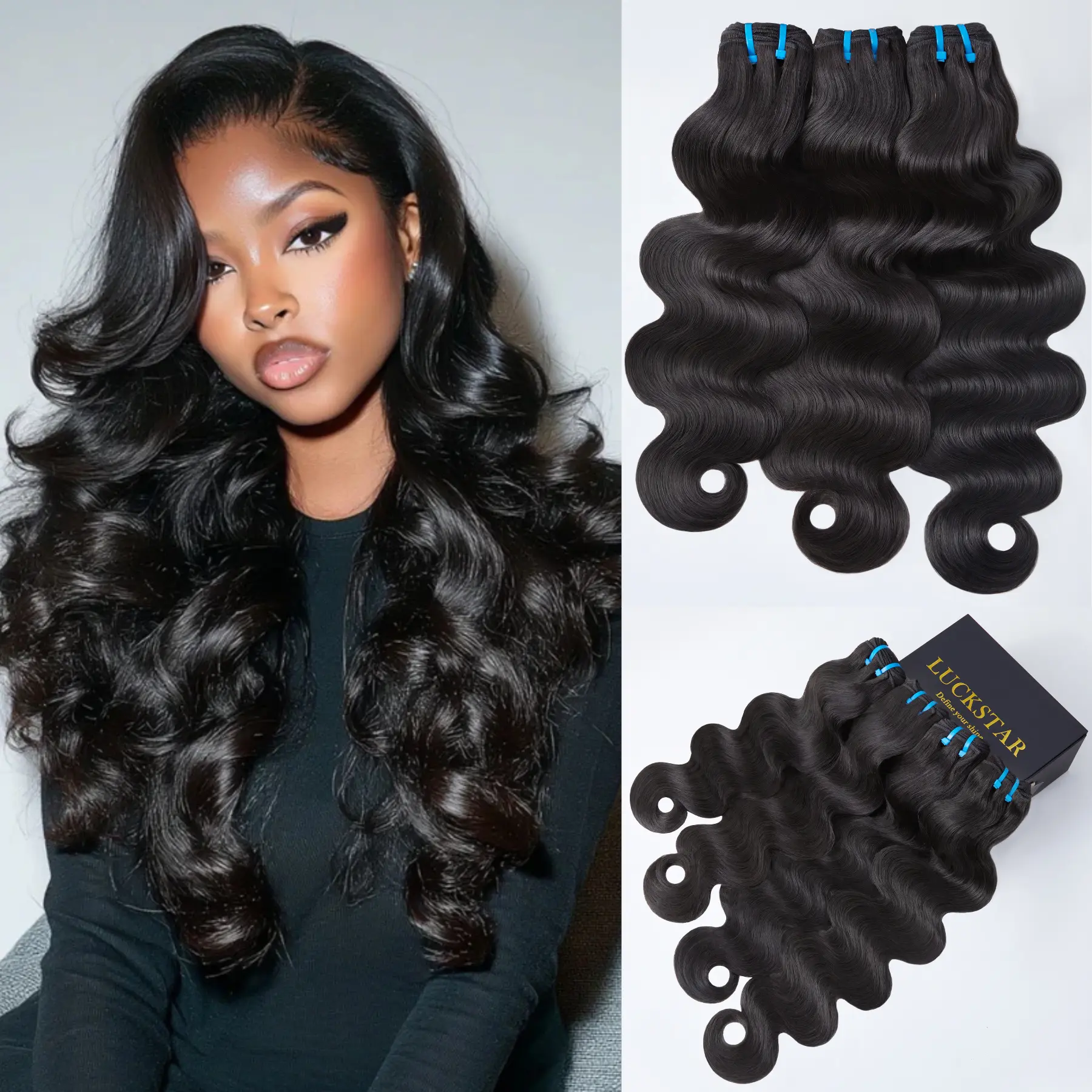 LUCKSTAR Premium 100% Virgin Human Hair Body Wave Bundles Steam ...