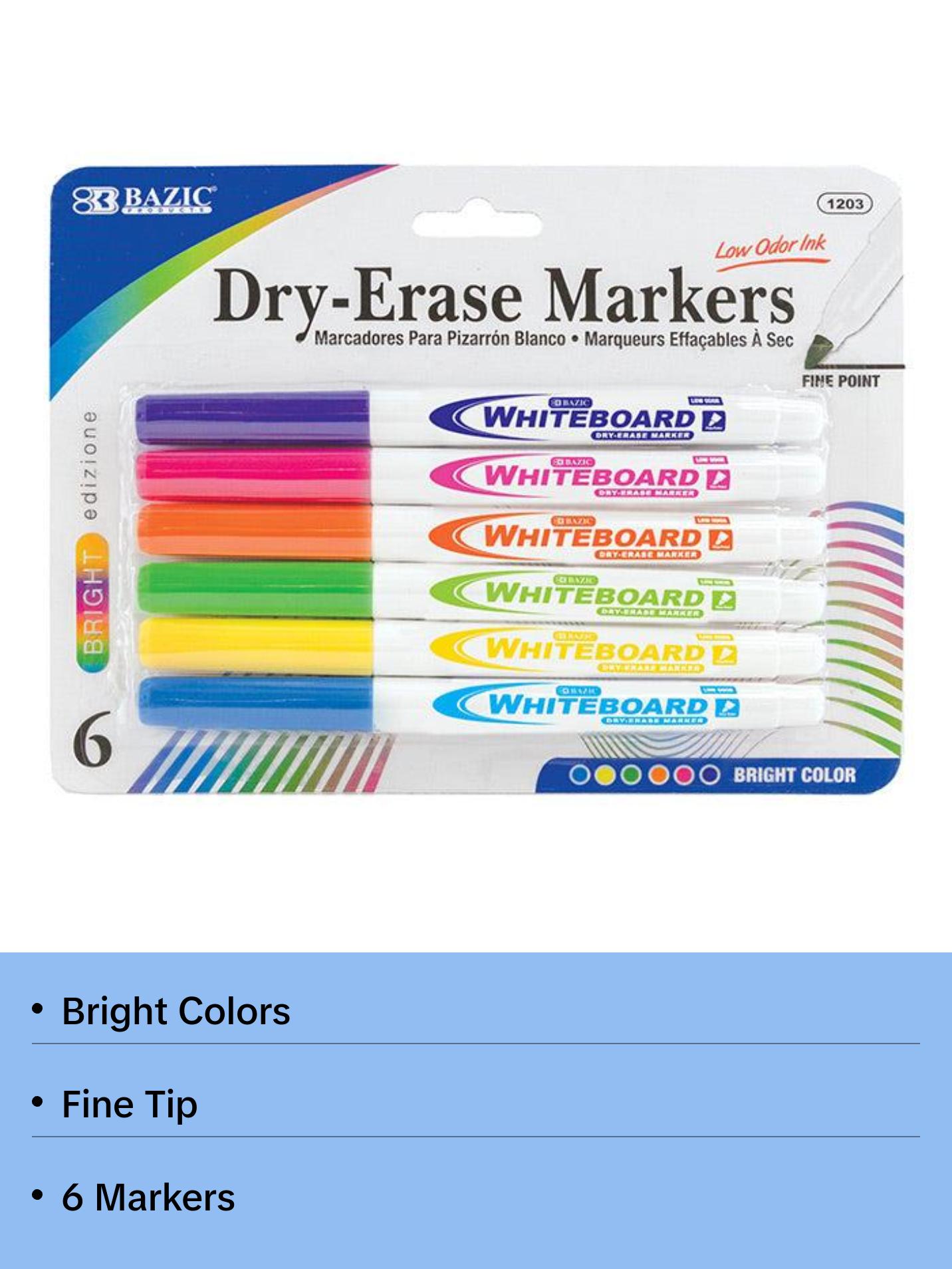 BAZIC Bright Colors Fine Tip Dry-Erase Markers (6/Pack) - TikTok Shop
