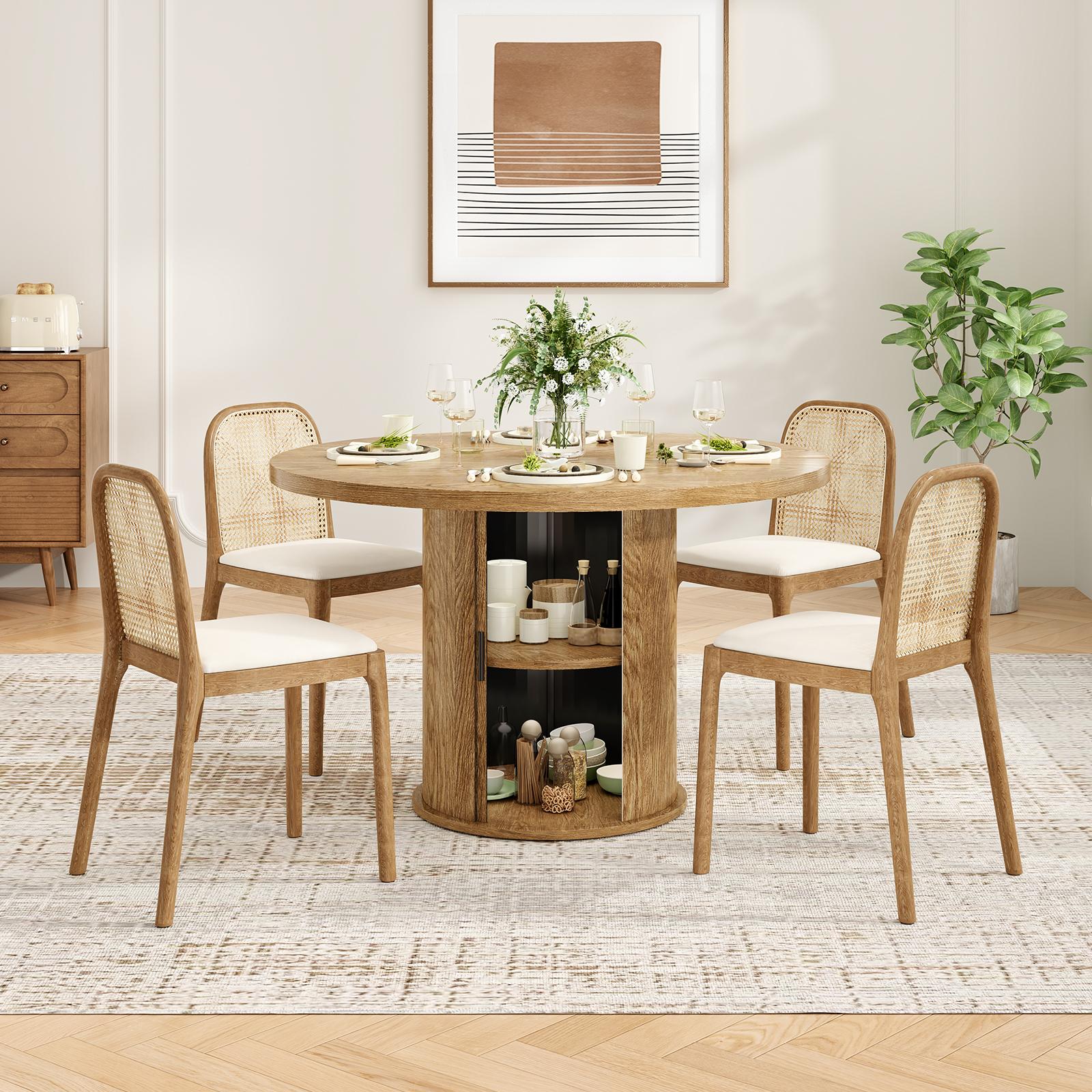 43" Round Dining Table for 4 People, Small Wood Kitchen Table with ...