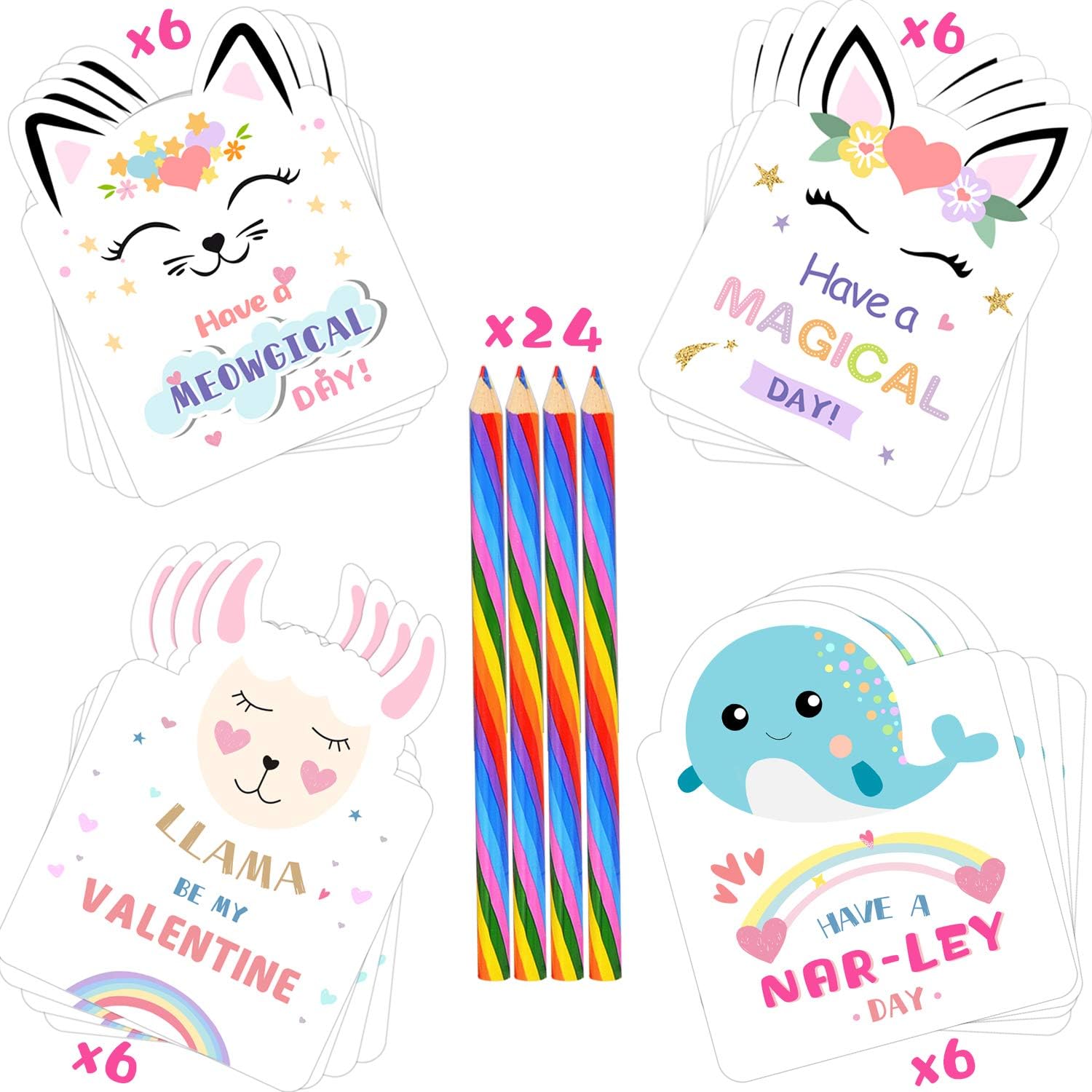 Valentine’s Day Cards for Kids – 24 Pack Unicorn Valentine Cards with ...