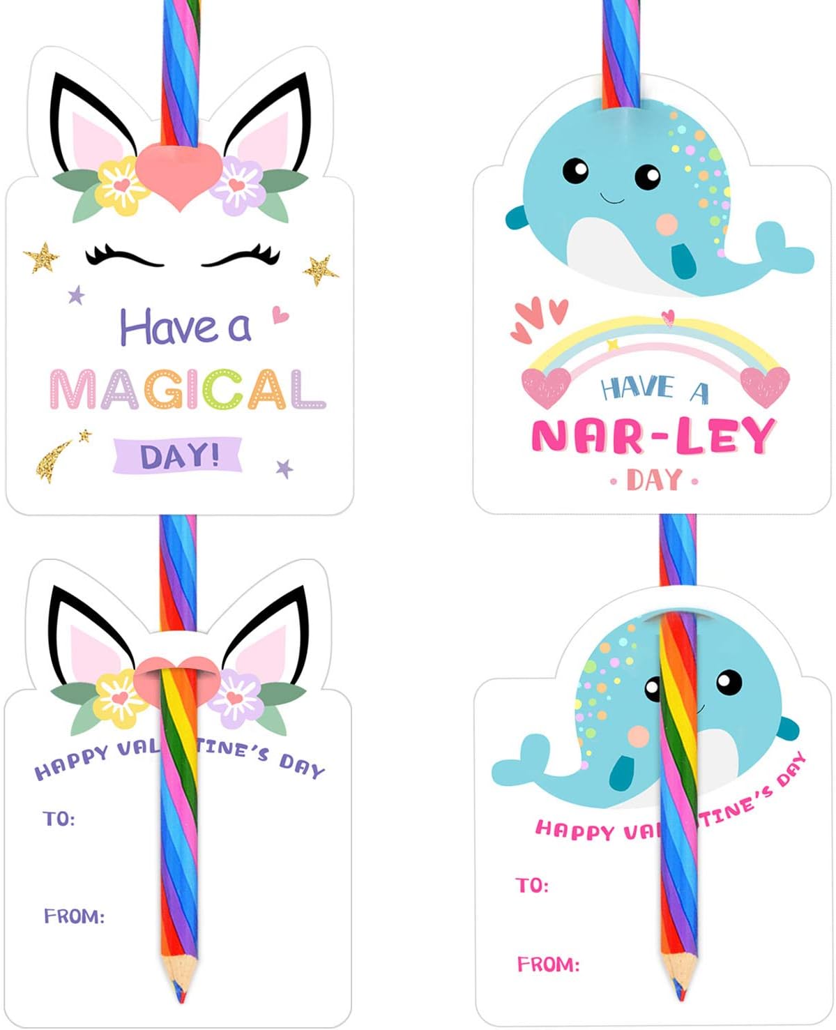 Valentine’s Day Cards for Kids – 24 Pack Unicorn Valentine Cards with ...